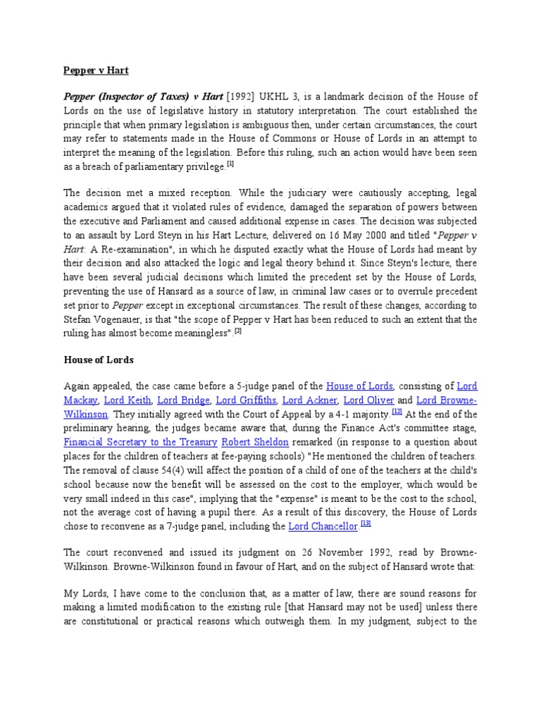 Pepper V Hart Reference To The Hansard | PDF | Statutory Interpretation ...