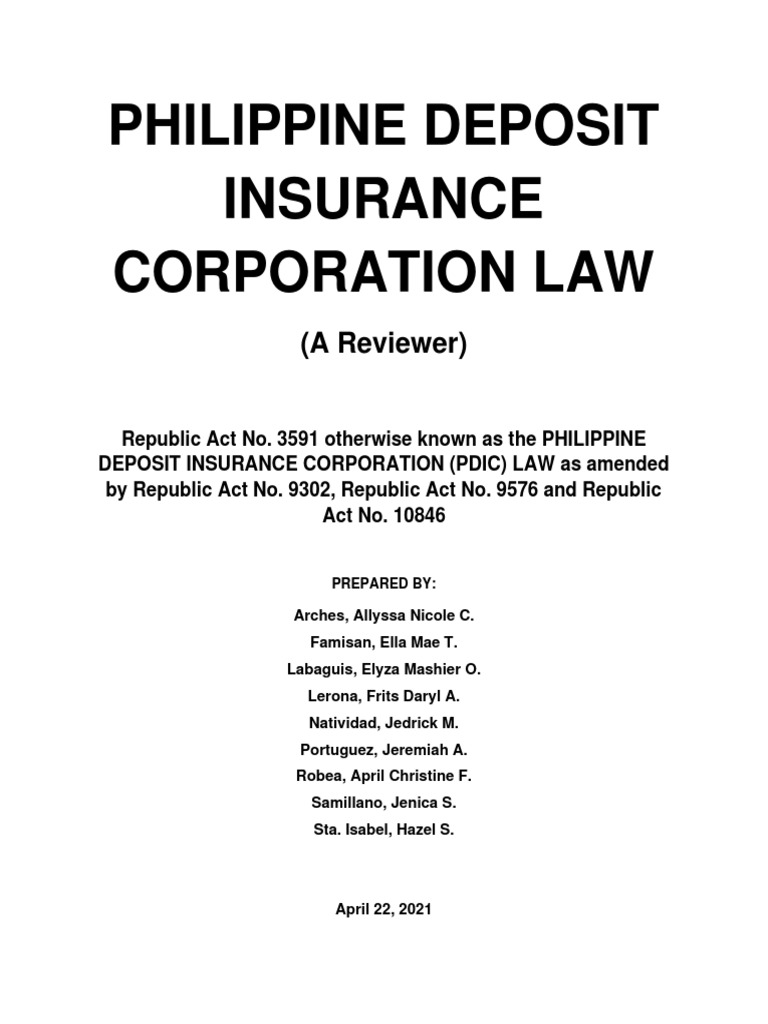 Philippine Deposit Insurance Corporation Law: (A Reviewer) | PDF ...