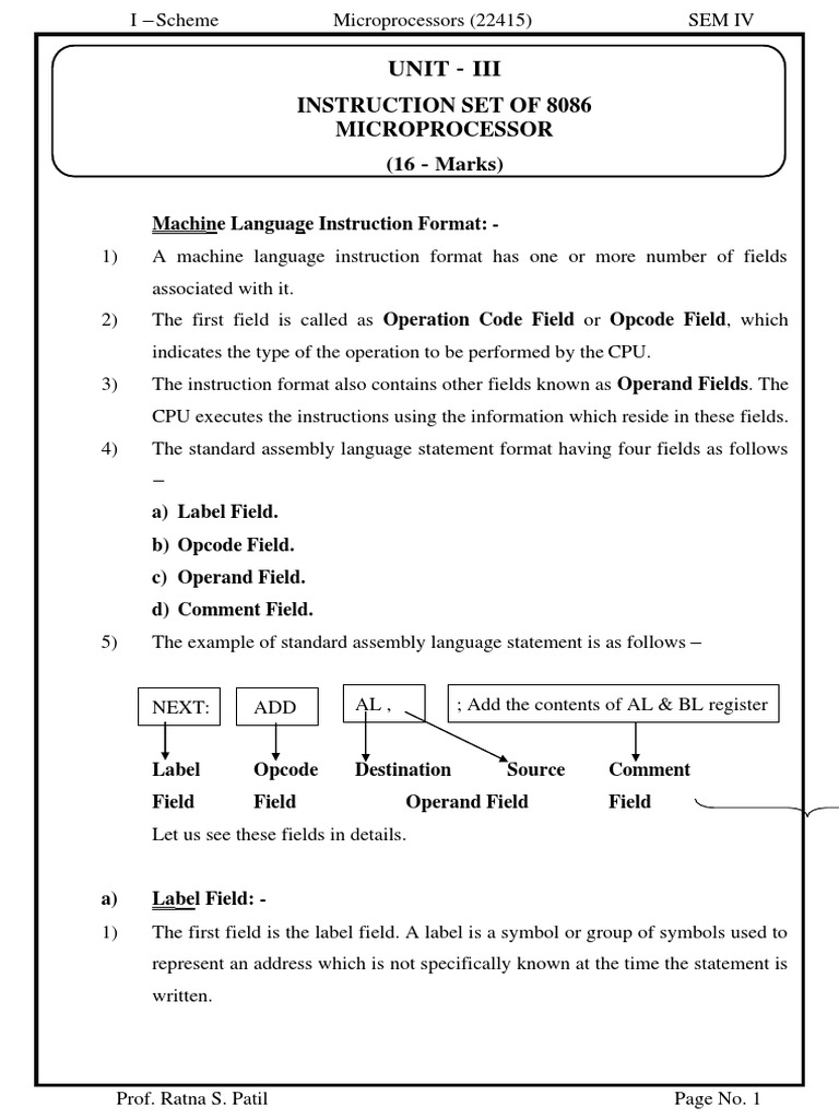 Unit - Iii Instruction Set of 8086 Microprocessor: (16 - Marks) | PDF | Assembly Language ...