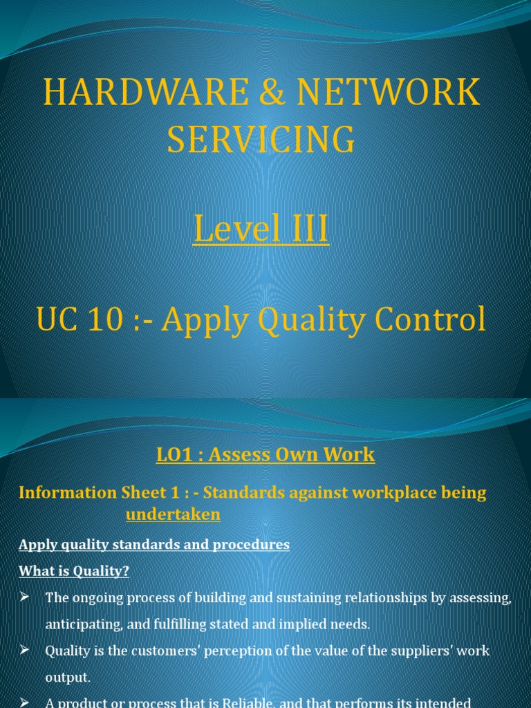 Hardware & Network Servicing Level III: UC 10:-Apply Quality Control | PDF | Strategic ...