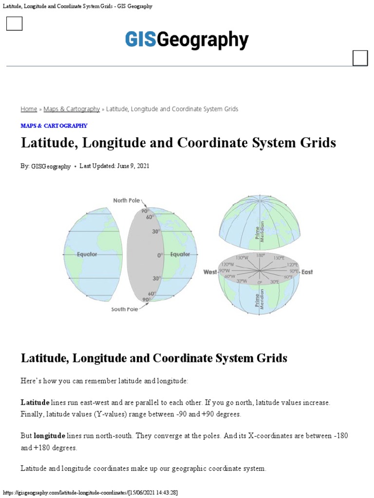 Latitude, Longitude and Coordinate System Grids - GIS Geography | PDF ...