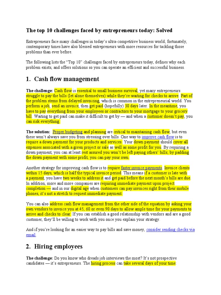 Top 10 Challenges for Entrepreneurs | PDF | Startup Company | Small ...