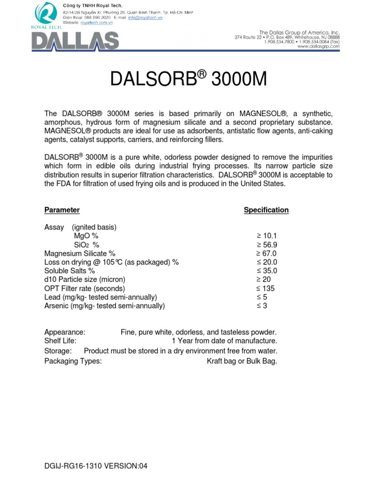 Dalsorb 3000M: Parameter Specification | PDF