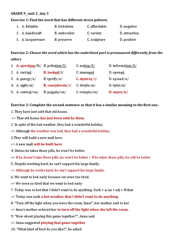 GRADE 9 Unit 2 Day 3 Key | PDF | Linguistics