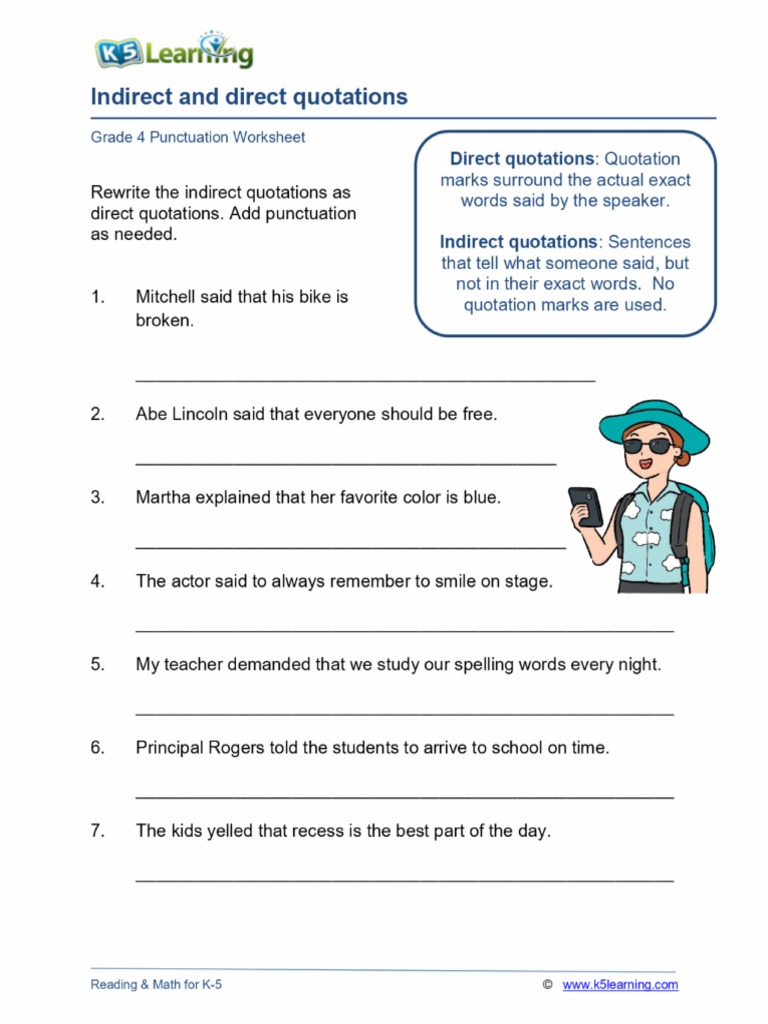 Indirect and Direct Quotations Worksheet - Grade-4-Quotations-A | PDF