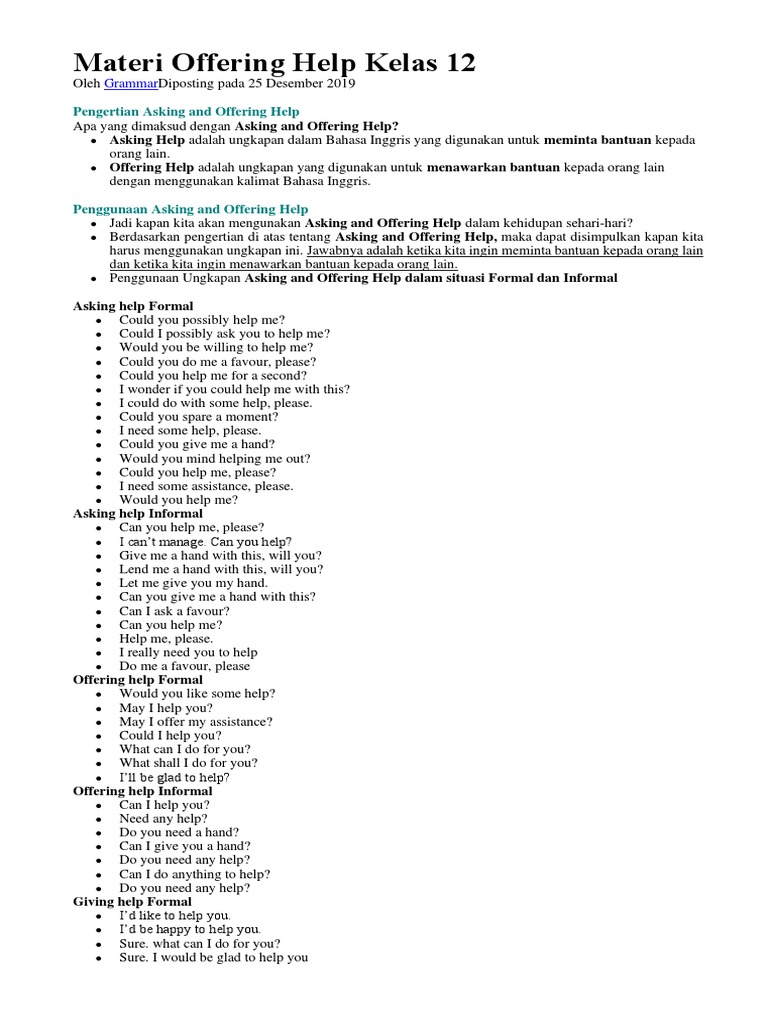 Materi Offering Help Kelas 12 Grammar Pdf