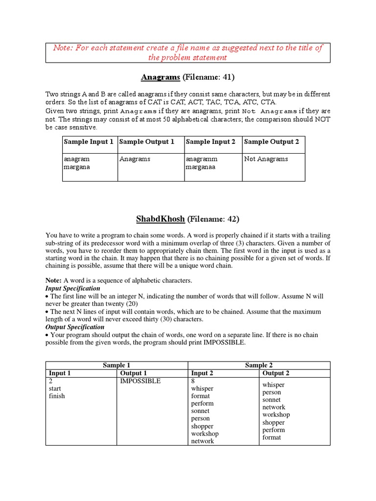 The Problem Statement: Anagrams (Filename: 41) | PDF | String (Computer ...