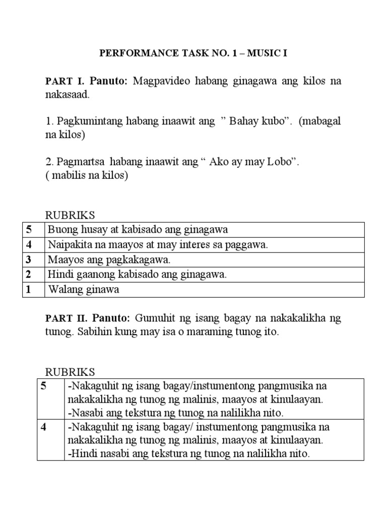 q4 Performance Task Music | PDF