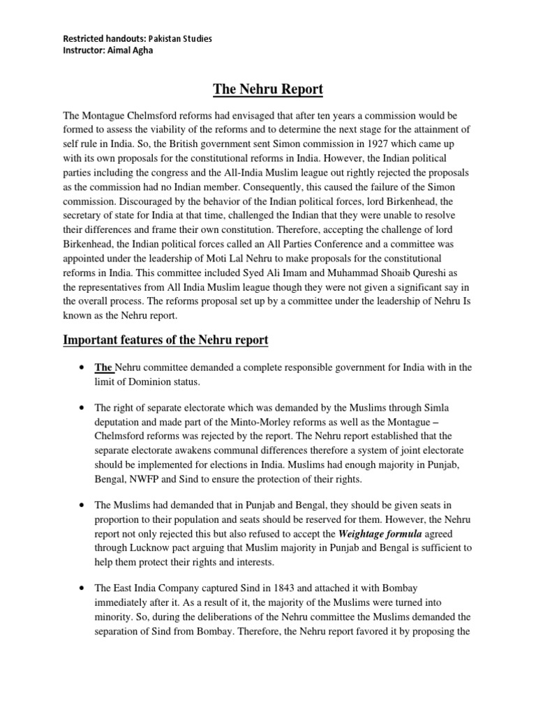 Nehru Report | Download Free PDF | Dominion | British Raj