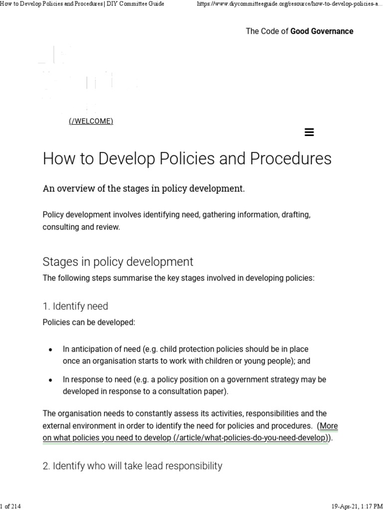 How To Develop Policies and Procedures DIY Committee Guide | PDF ...