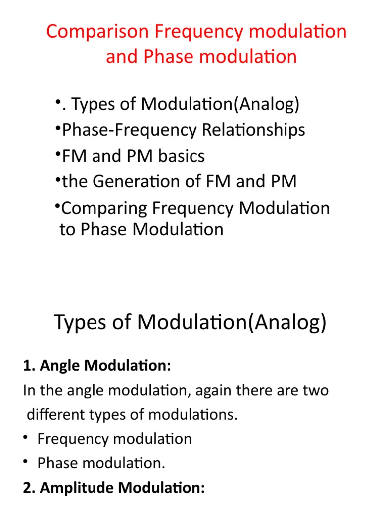 Comparison Frequency Modulation and Phase Modulation | PDF | Frequency Modulation | Modulation