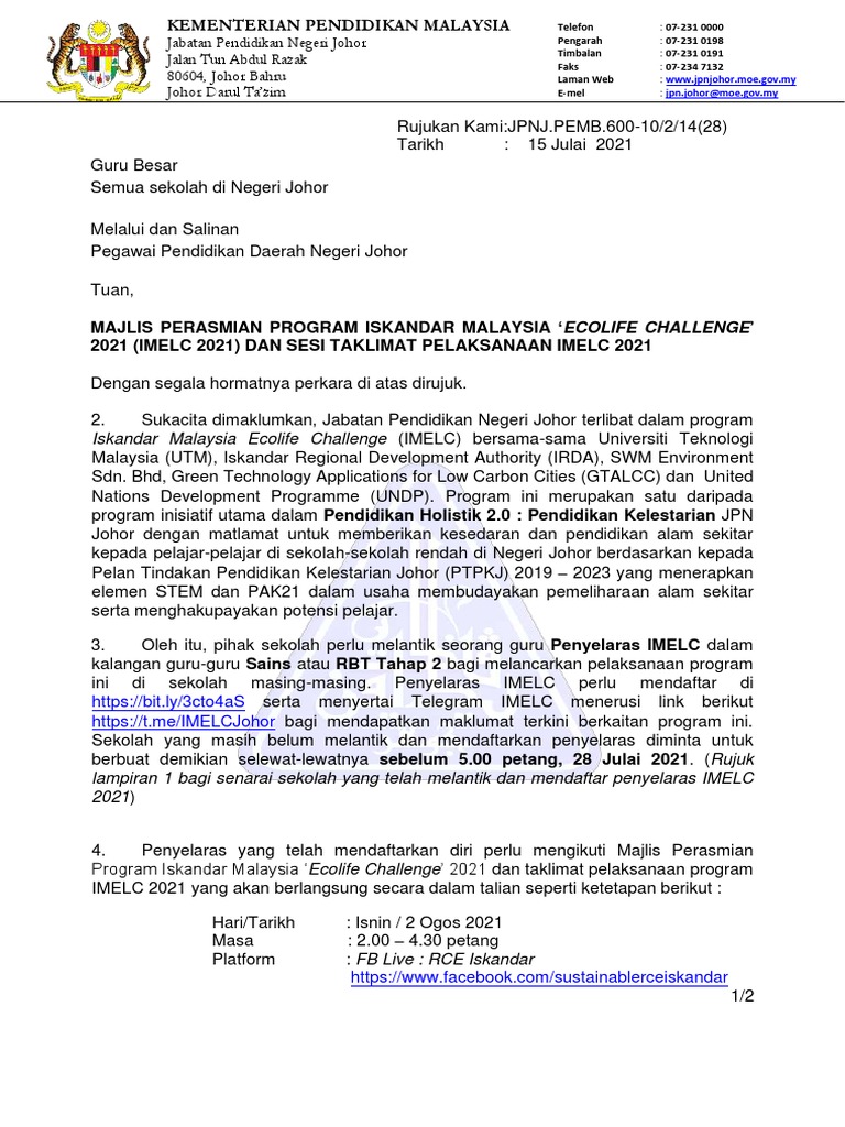Surat MAJLIS PELANCARAN IMELC 2021 | PDF