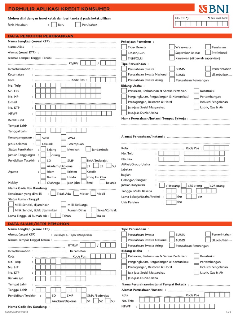 03.formulir Bundling Kredit Konsumer | PDF