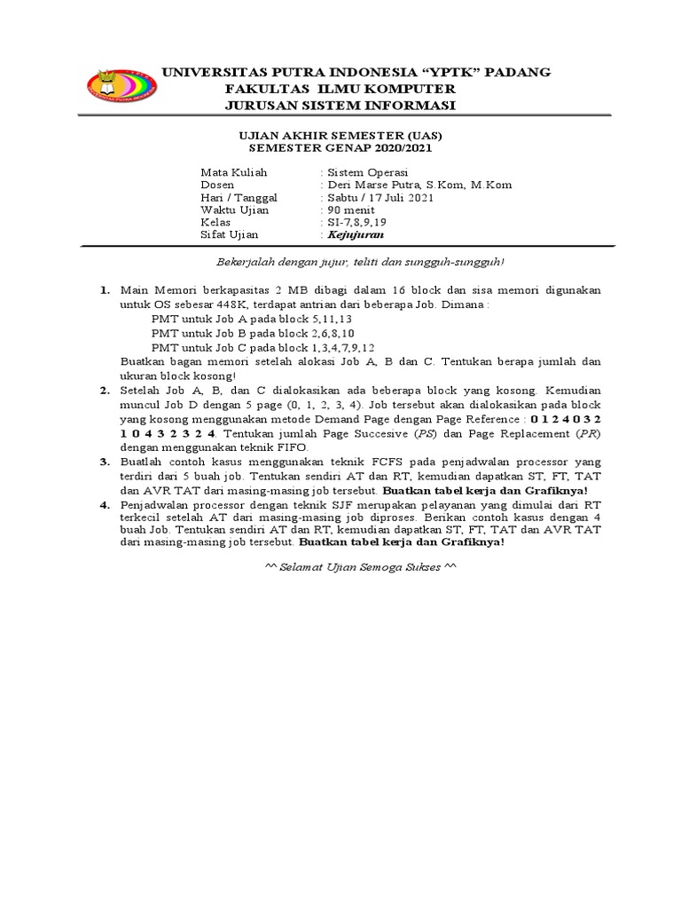 SOAL UAS - 2020-2021 Genap SI | PDF