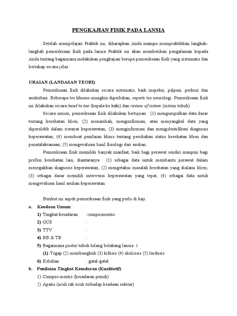 Pengkajian Fisik Pada Lansia - 1 | PDF