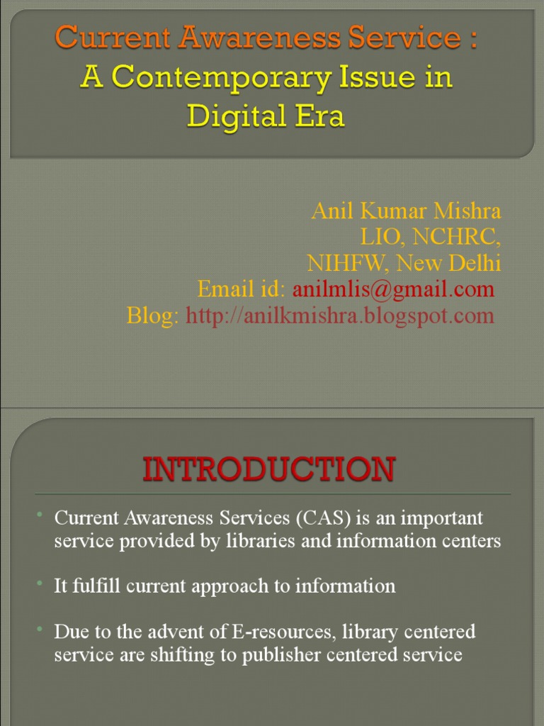 Current Awareness Service - A Contemporary Issue in Digital Era - Anil ...