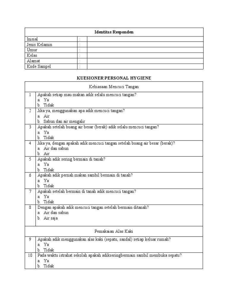 Lembar Kuesioner | PDF