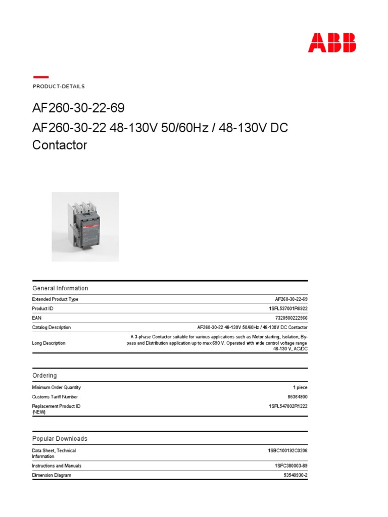 AF260-30-22 48-130V 50/60Hz / 48-130V DC Contactor: Product-Details ...