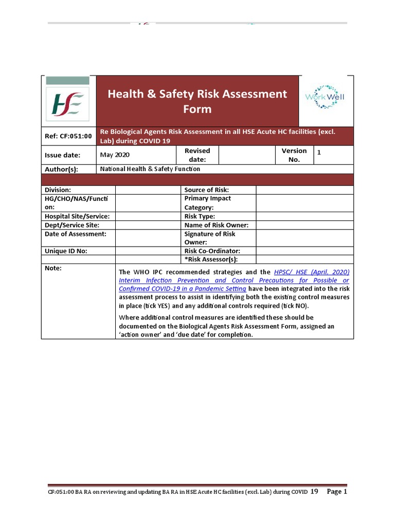 Biological Agents Risk Assessment in Hse Acute HC Facilities Excl Lab ...