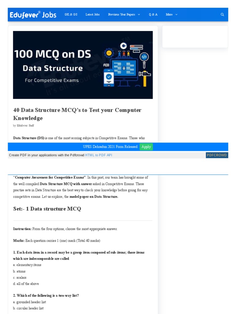 40 Data Structure MCQ's To Test Your Computer Knowledge: GK & Gs Latest ...
