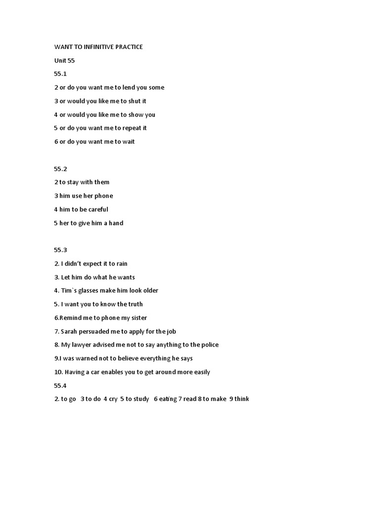 Want To Infinitive Practice | PDF