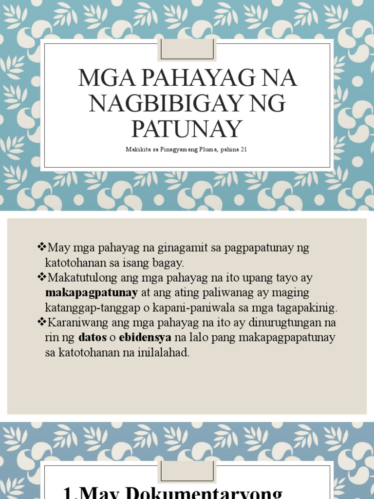 Mga Pahayag Na Nagbibigay NG Patunay | PDF
