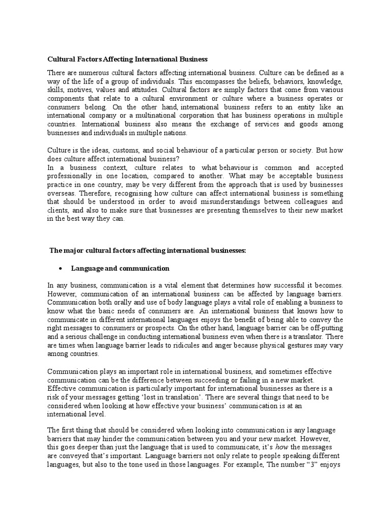 Cultural Factors Affecting International Business | PDF | Behavior ...