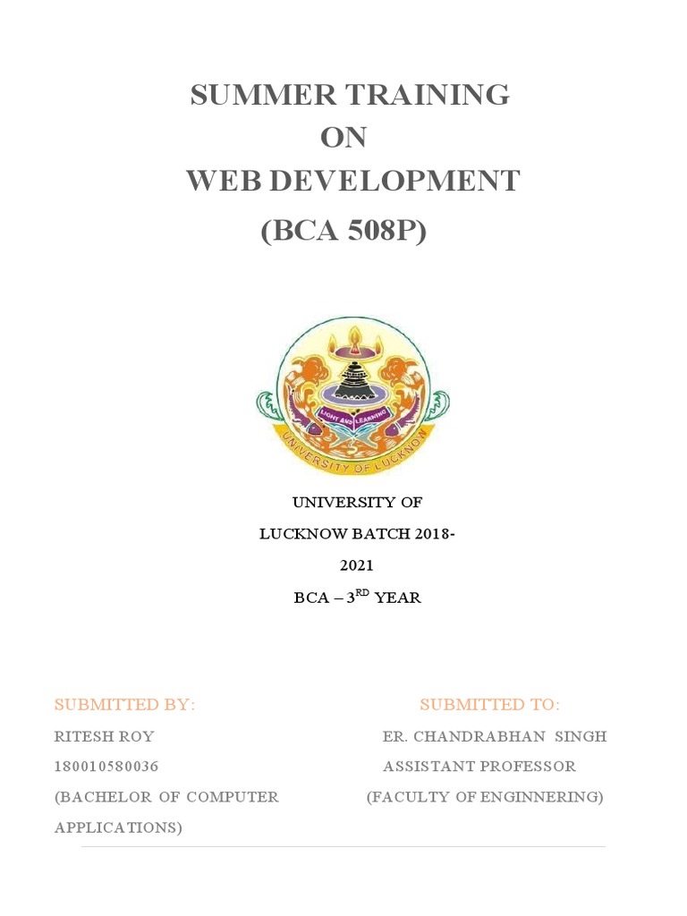 Summer Training ON Web Development (BCA 508P) : Submitted By: Submitted ...