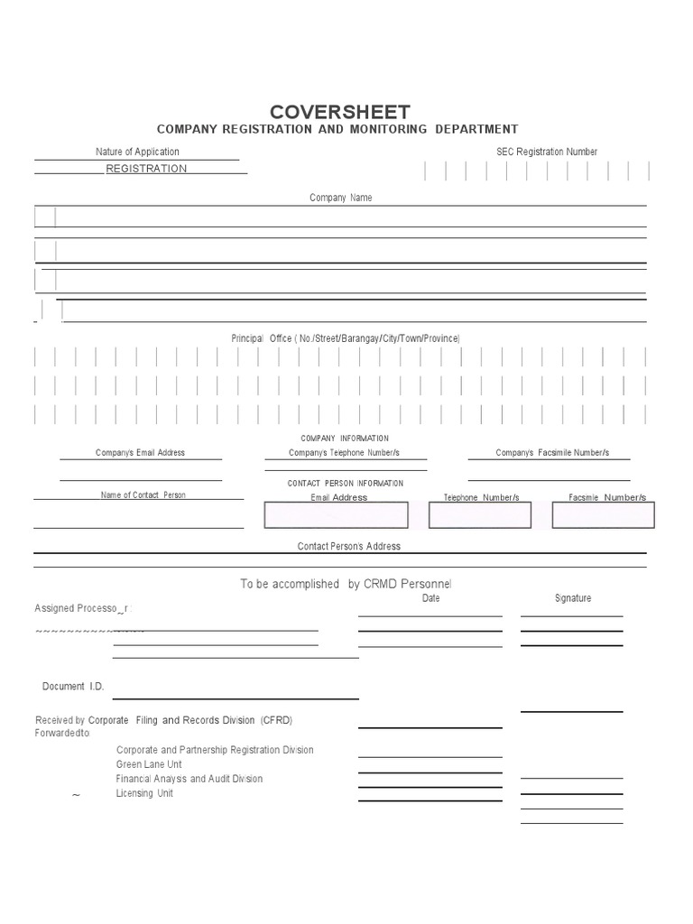 Coversheet: Company Registration and Monitoring Department | Download ...