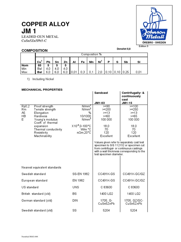 Copper Alloy: Leaded Gun Metal Cusn5Zn5Pb5-C | PDF | Chemical Elements ...