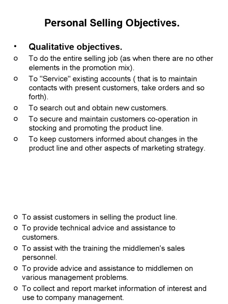 Personal Selling Objectives | PDF
