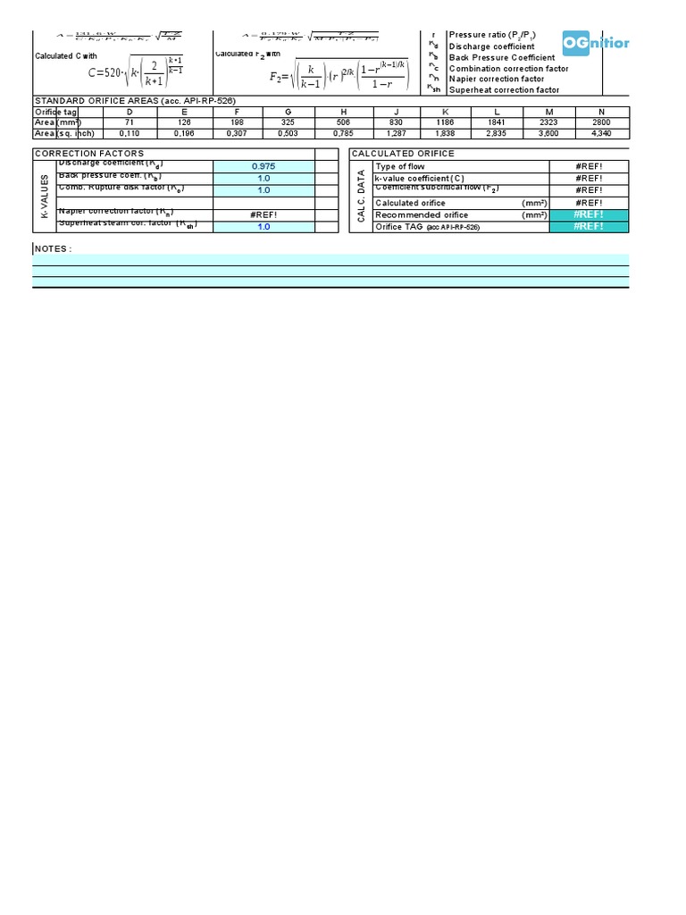 Ognition PSV Sizing Calculation Spreadsheet | PDF | Civil Engineering | Continuum Mechanics