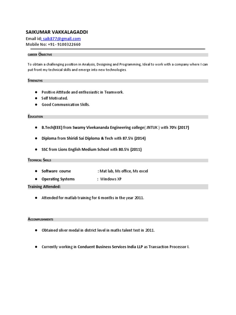 Saikumar Vakkalagaddi: Email Id Mobile No: +91-9100322660 | PDF