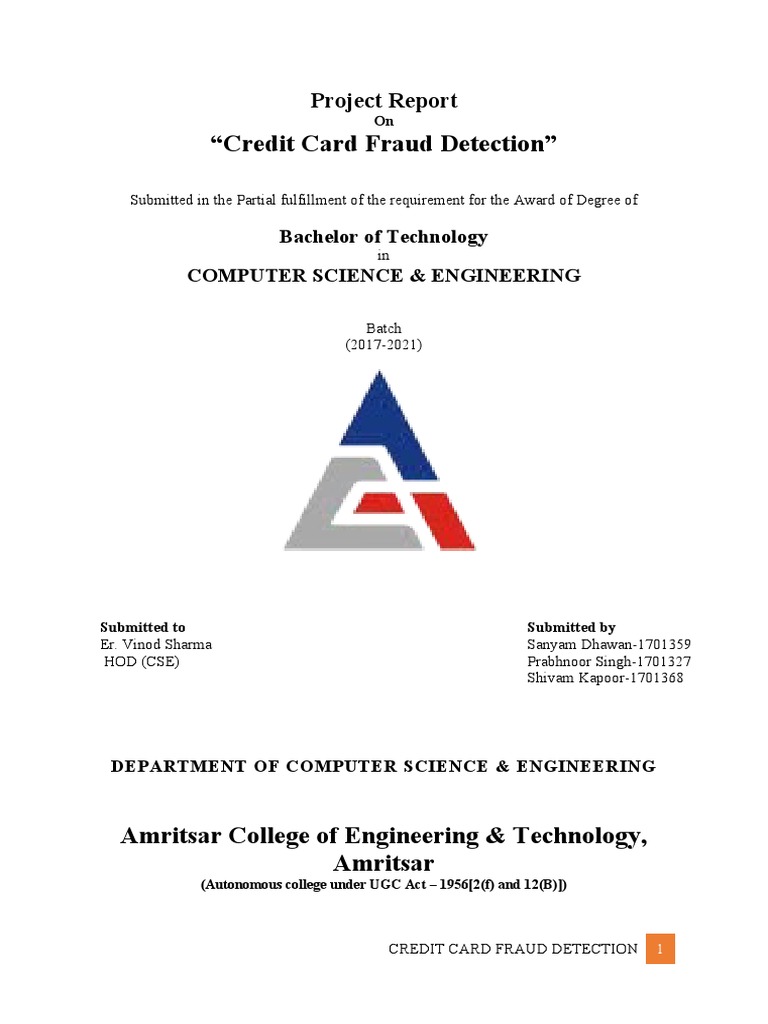 "Credit Card Fraud Detection": Project Report | PDF | Machine Learning ...