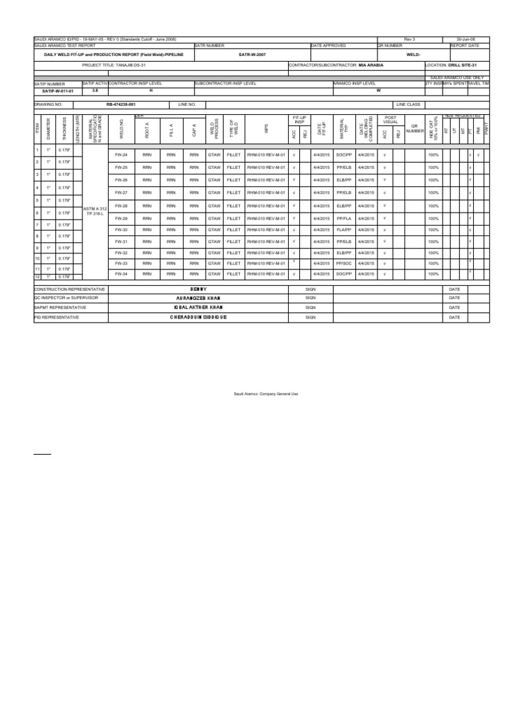 Pipeline Weld Production Report | PDF | Chemical Process Engineering ...