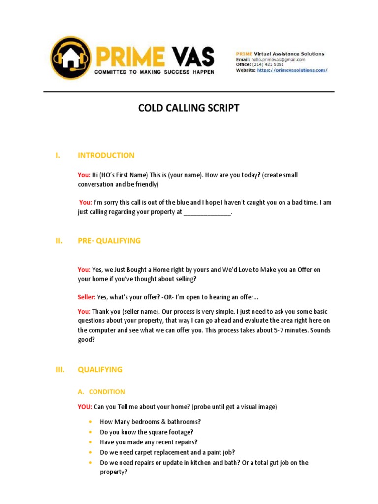 Cold Calling Script 2021 | PDF | Leasehold Estate | Property