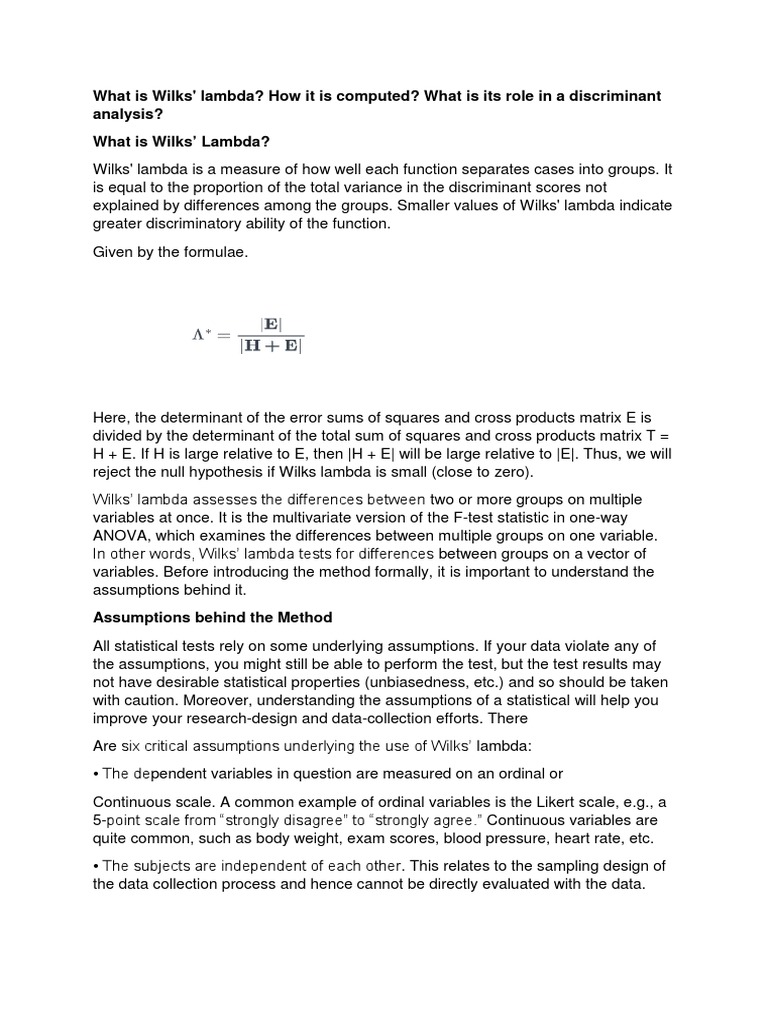 What Is Wilks Lambda | PDF | Dependent And Independent Variables | F Test