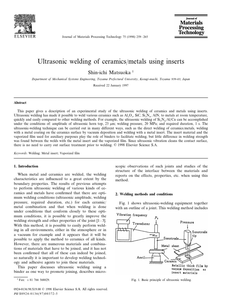 Ultrasonic Welding of Ceramics - Metals Using Inserts | PDF | Ceramics ...