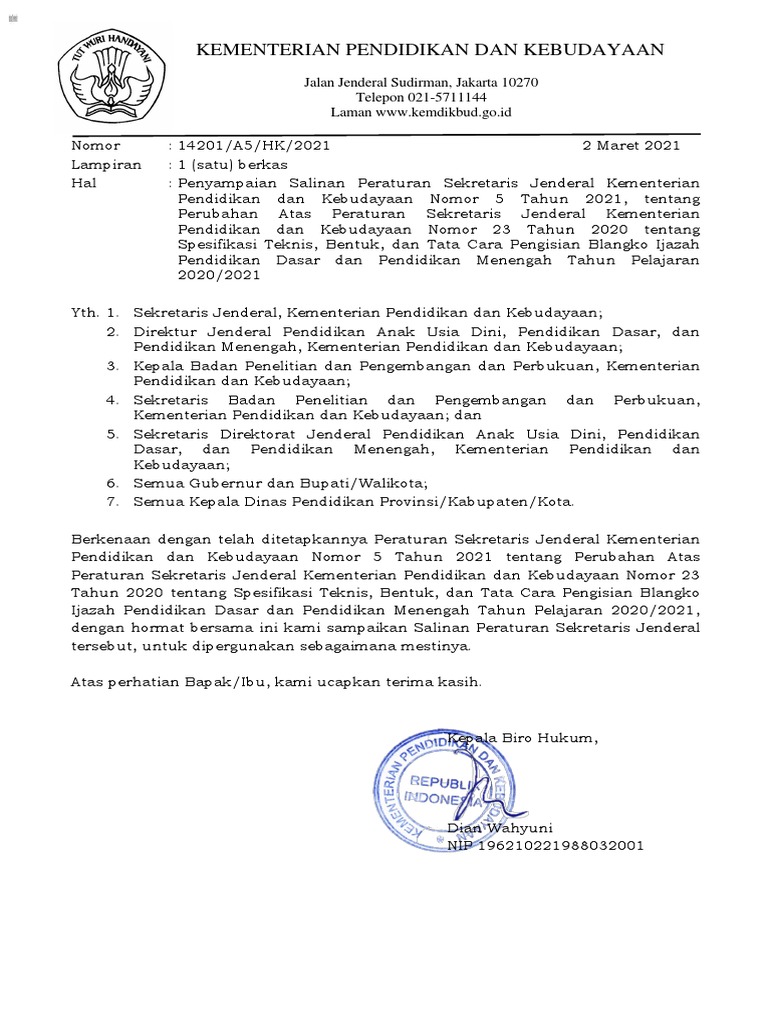 Salinan Persesjen Nomor 5 Tahun 2021 Cap 29052021 | PDF