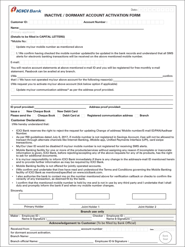 IndusInd Bank Dormant Account Activation Form | PDF | Online Banking ...