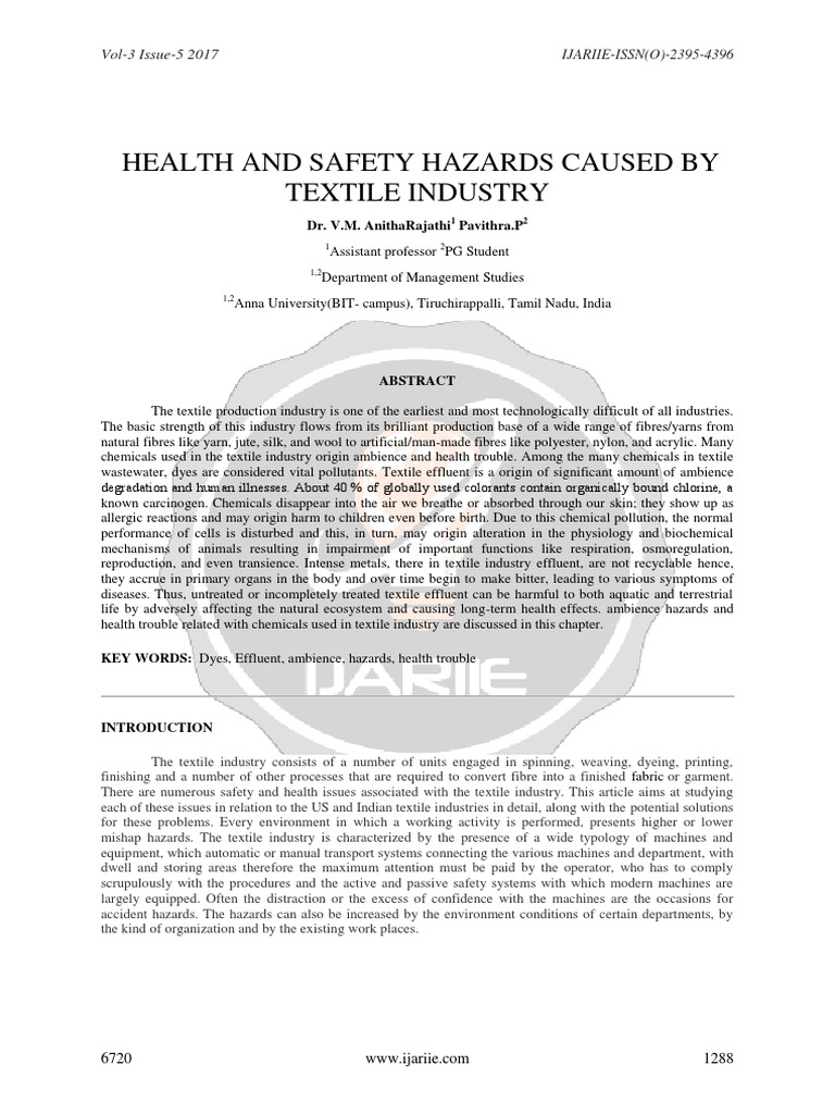 Textile Industry Health Hazards Overview | PDF | Textile Manufacturing ...