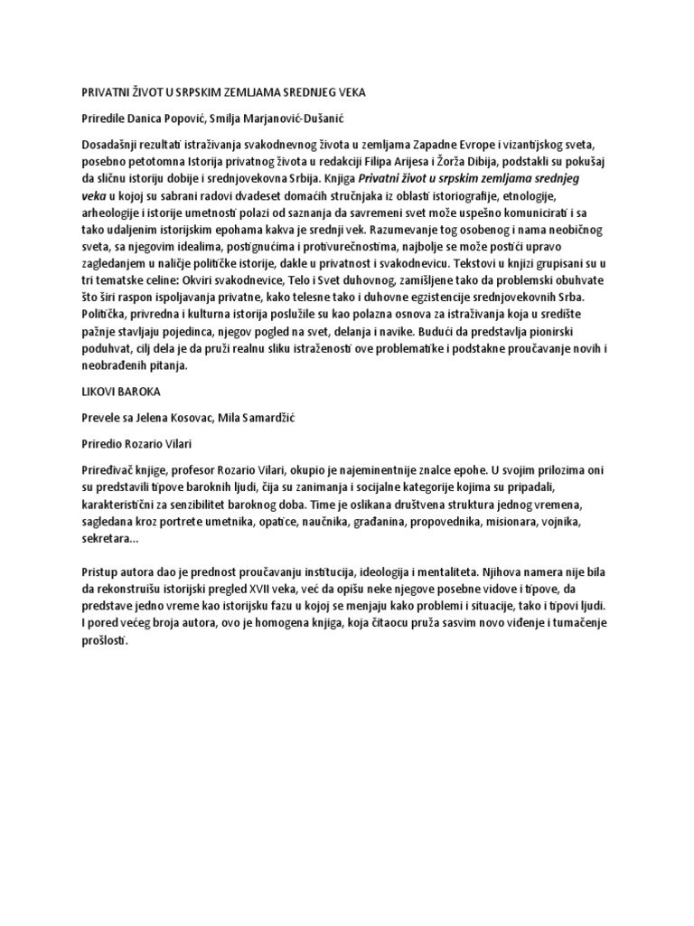 Privatni Život U Srpskim Zemljama Srednjeg Veka | PDF