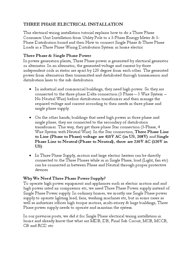 3 Phase Installation | PDF | Electric Power | Electric Power Distribution