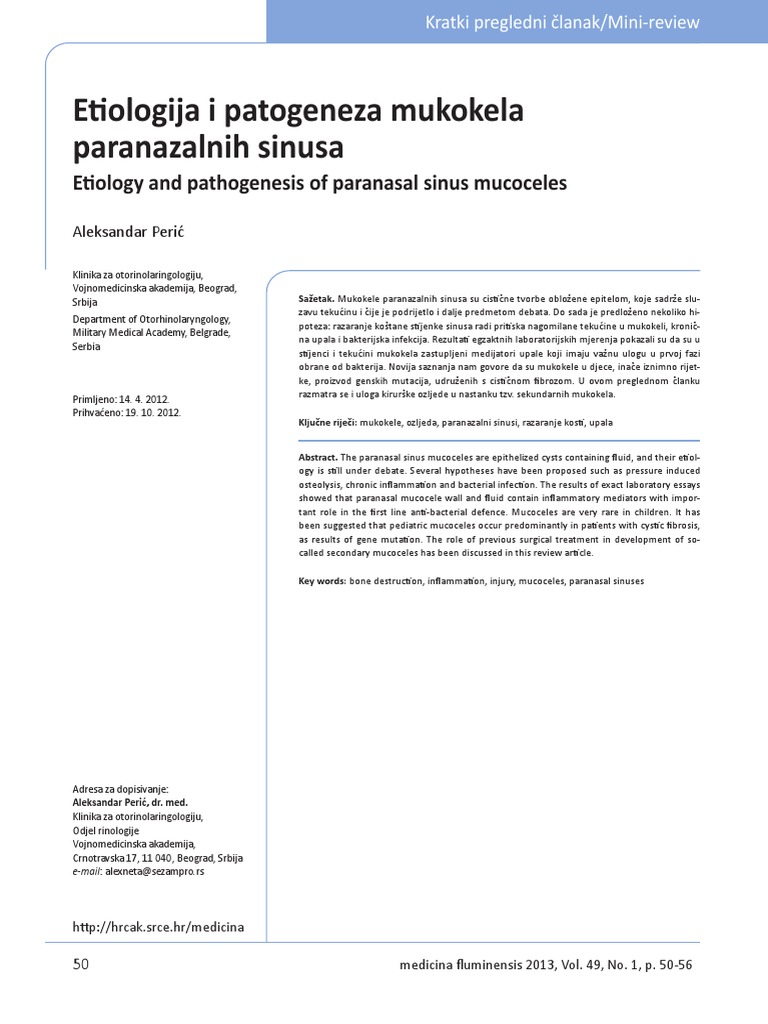 Etiologija mukokela paranazalnih sinusa | PDF | Immune System | Human ...