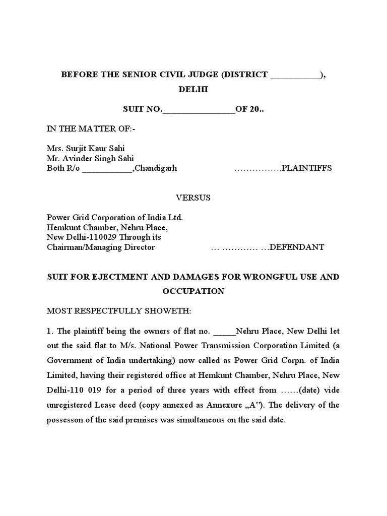 Ejectment Suit | PDF | Lease | Leasehold Estate