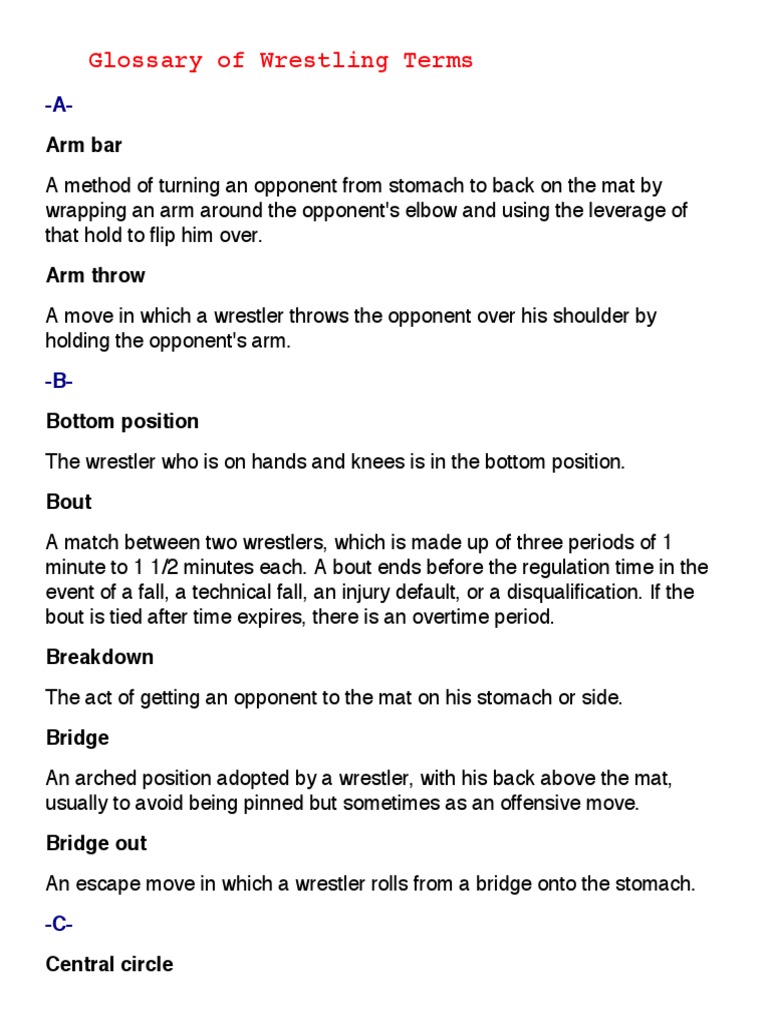 Glossary of Wrestling Terms | PDF | Professional Wrestling | Athletic ...
