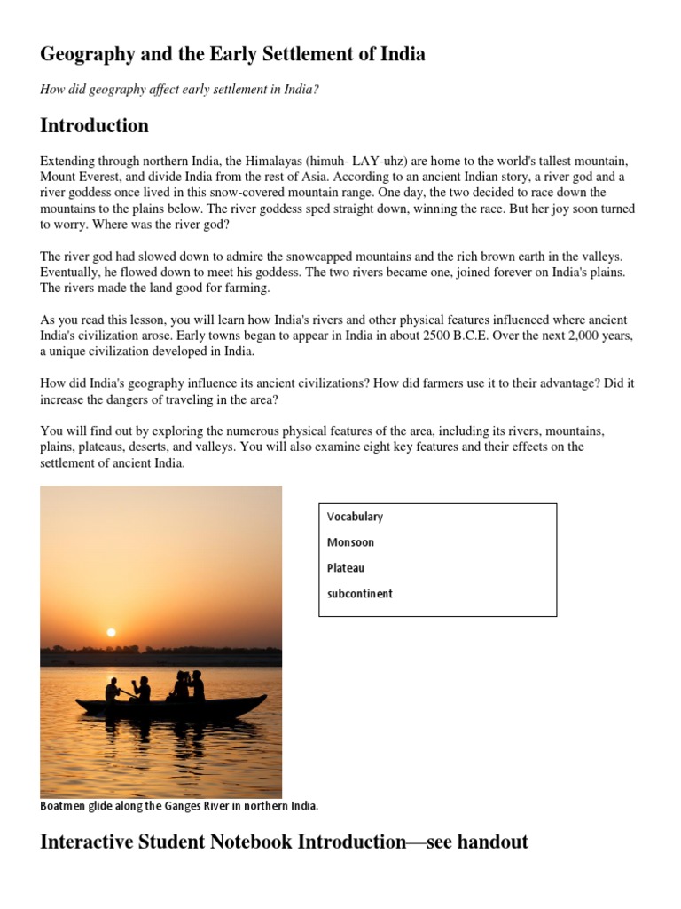 Geography and The Early Settlement of India | PDF | Himalayas | Indus River