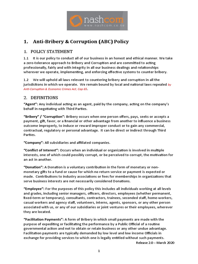 Anti-Bribery and Corruption Policy | PDF | Bribery | Corruption