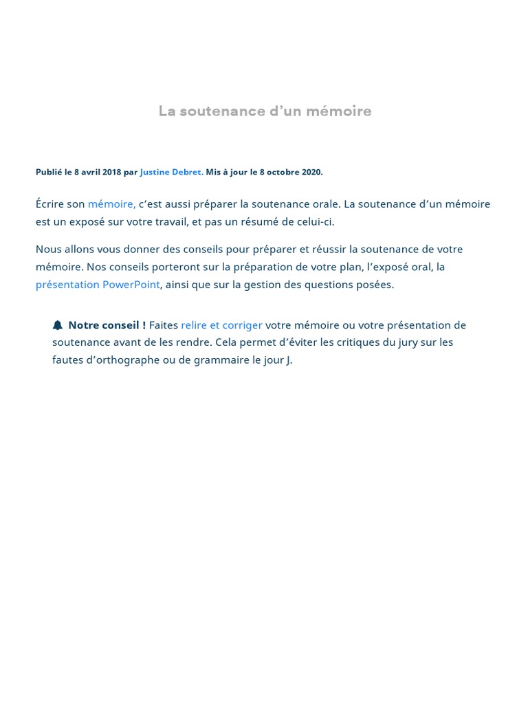Conseils pour réussir votre soutenance | PDF | Academia | Cognition