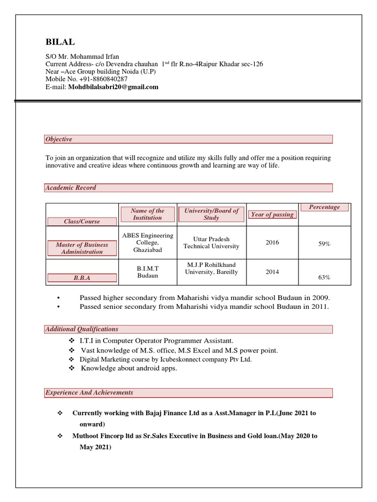 Bilal Resume Updated | PDF | Computing | Computing And Information ...